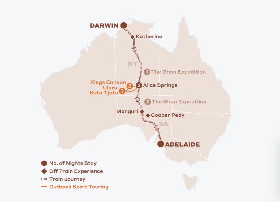 The Ghan - Red Centre Spectacular Tour 2025 itinerary